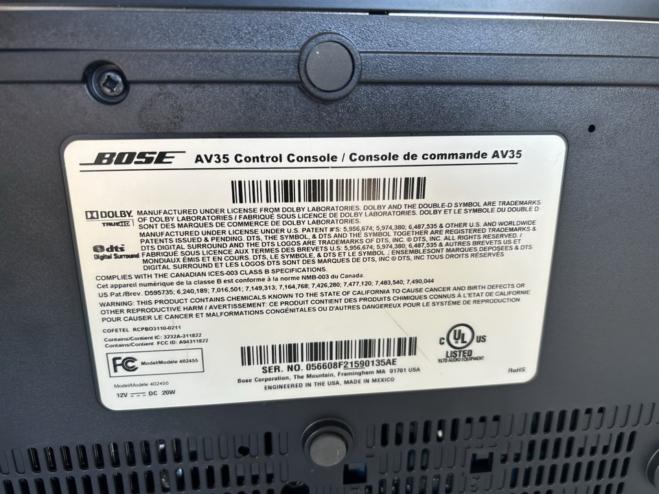 Bose AV35 Control Console Media Center HDMI Dolby DTS Tested With ...