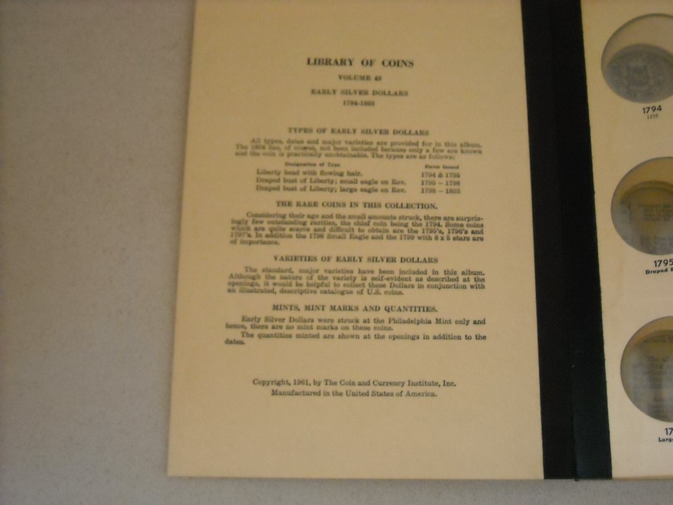 Library of Coins EARLY SILVER DOLLARS Coin Album Volume 49 VERY RARE ...