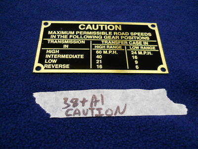 Caution data plate brass Fits Willys M38 M38A1 Military jeep (P37) | eBay