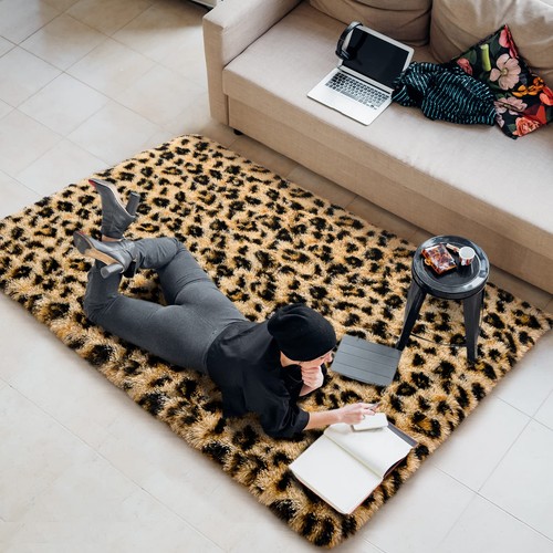 Fluffy Leopard Rug Premium Cheetah Print Rugs Soft Comfy Faux 3x5 Feet ...