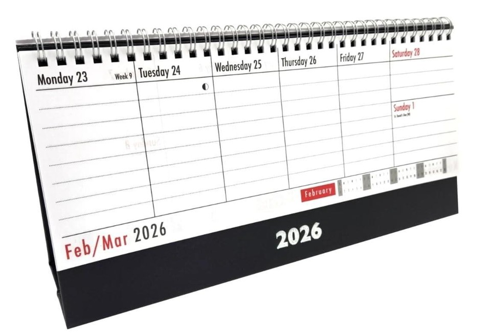 2026 Week To View Desktop Planner Office Calendar Spiral Stand Up ...