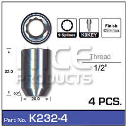 NICE PRODUCTS lock nuts (4 pcs + key) K232-4 K232-4 | eBay