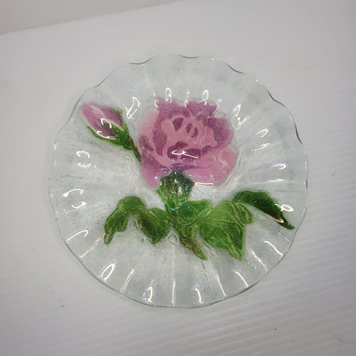 Folio Art Glass 6.5" Fused Glass Ruffled Edge Floral Rose Bowl Dish ...