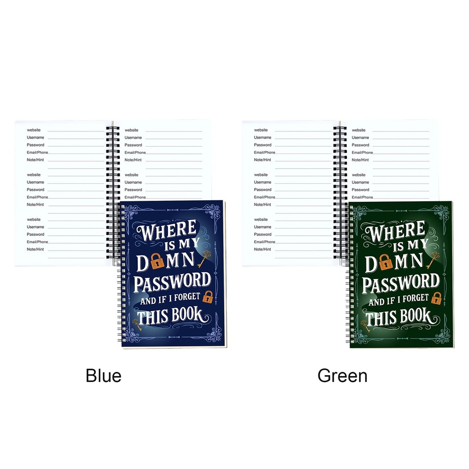 Fun Password Notebook - Spiral binding, with lock icons&fun security ...