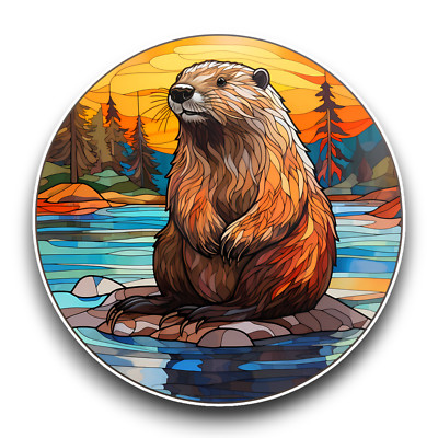Beaver Animal Stained Glass Window Opaque Vibrant Vinyl Sticker Decal ...