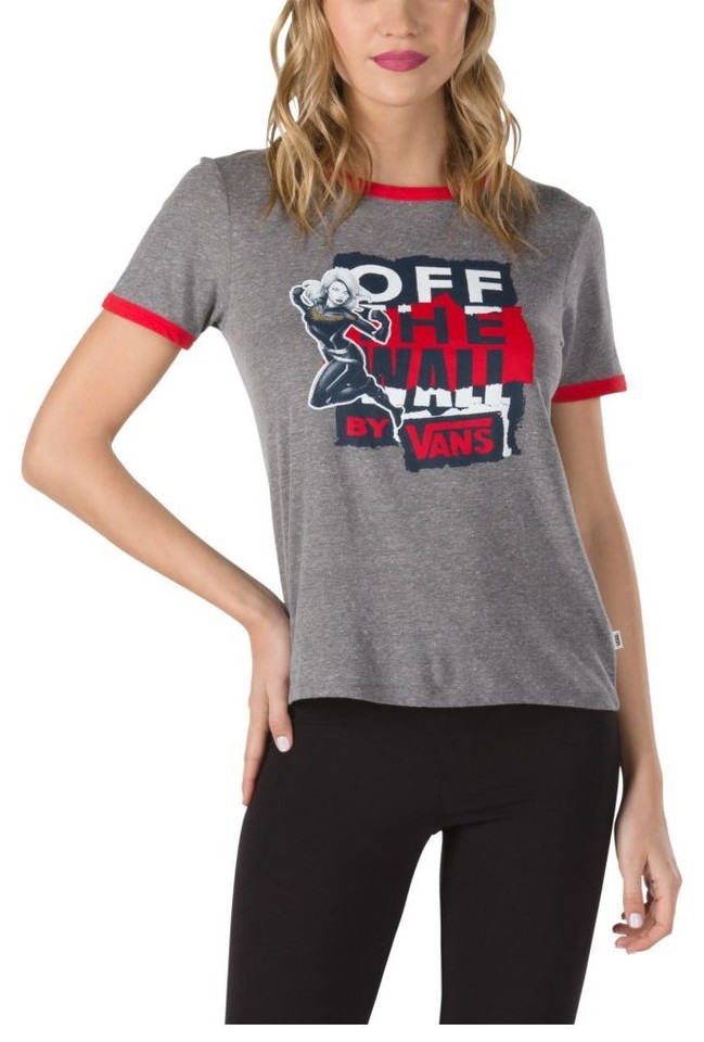 Vans Off The Wall Women's X Captain Marvel Ringer Tee T-Shirt in Grey ...