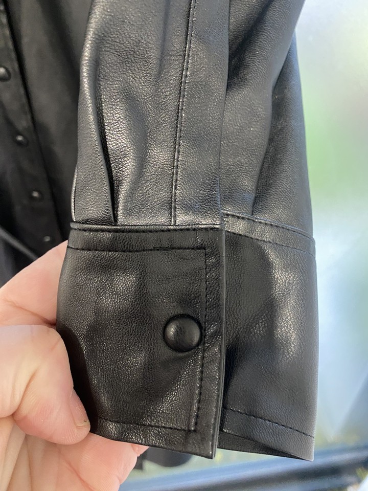 Marks Spencer M&S Black Faux Leather Shirt Dress 16 Button Up Midi Long ...