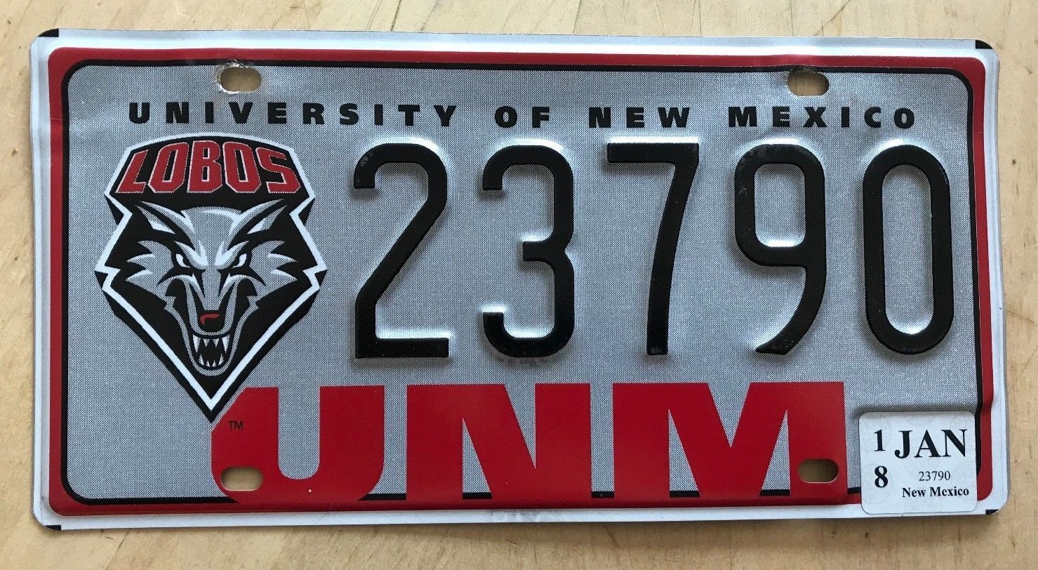 UNIVERSITY OF NEW MEXICO LOBO LOBOS COLLEGE LICENSE PLATE " 23790 ...