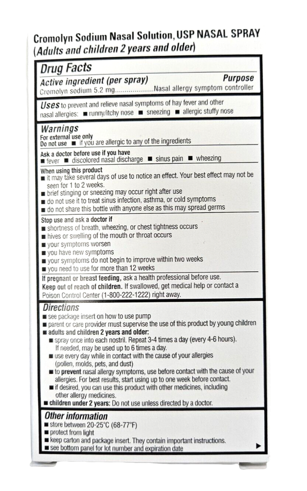 Cromolyn Allergy Nasal Spray 26mL (200 Sprays/bottle) ( 6 bottles ...
