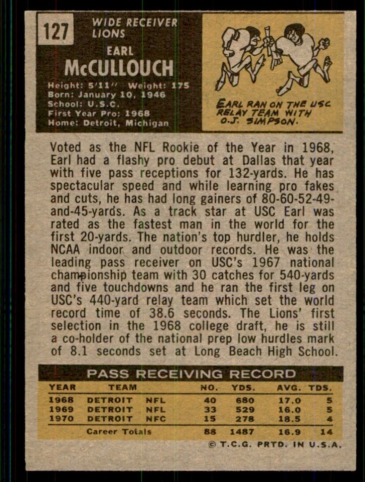 1971 Topps Earl McCullouch C Football Cards #127 | eBay