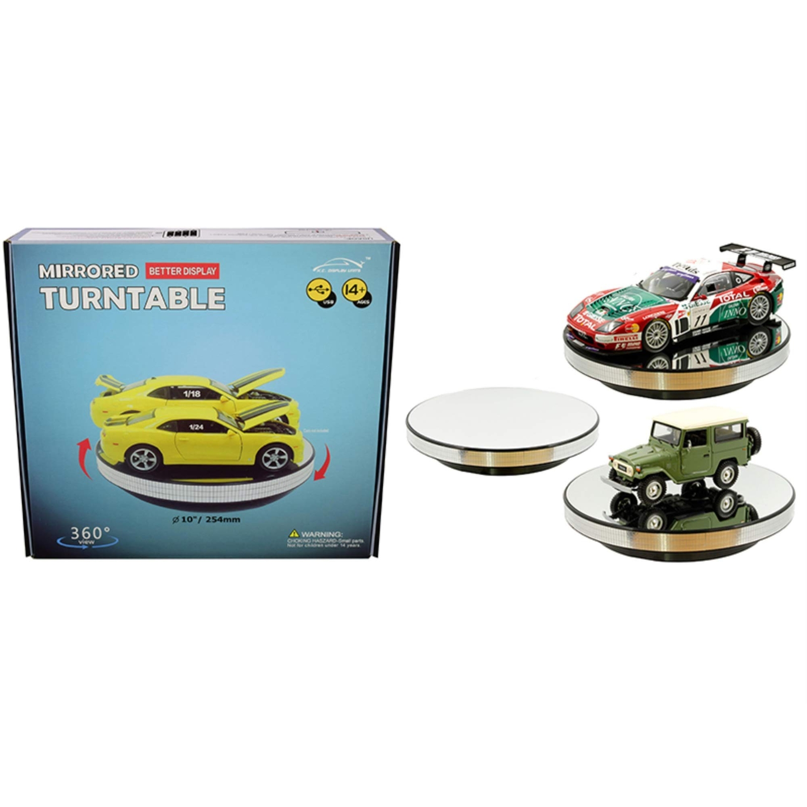 DMW Mirrored Rotary Display Turntable Stand 10 inches USB Powered for 1 ...