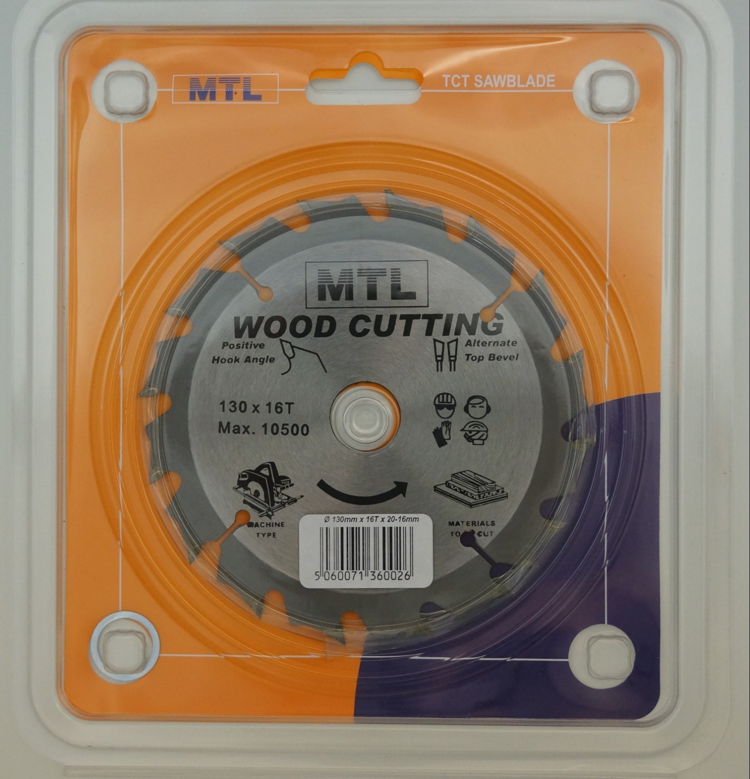 130mm dia x 16T x 20mm bore +16mm bush MTL brand TCT Circular Saw Blade ...