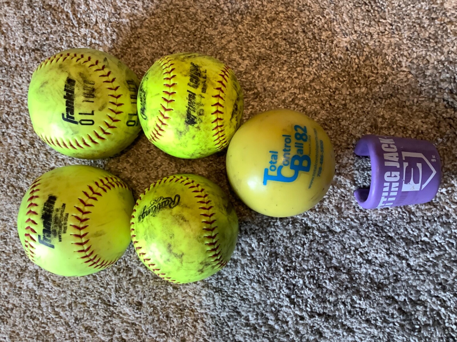 4 used softball- 2 different sizes, 9oz Hitting Jacket and Total ...