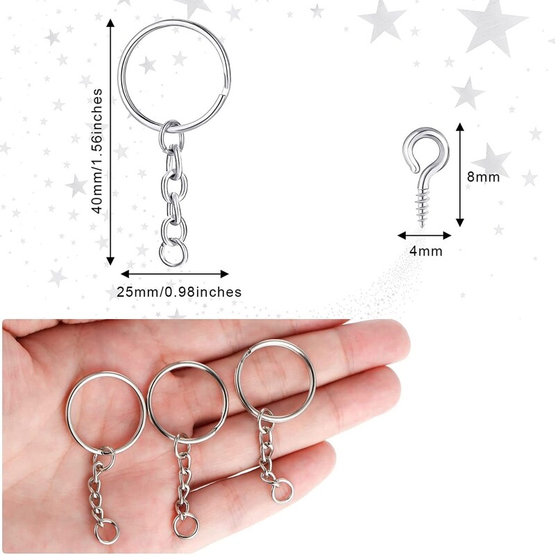 Keychain Rings with Chain Screw Eye Pins Jump Rings for Making Home Car ...
