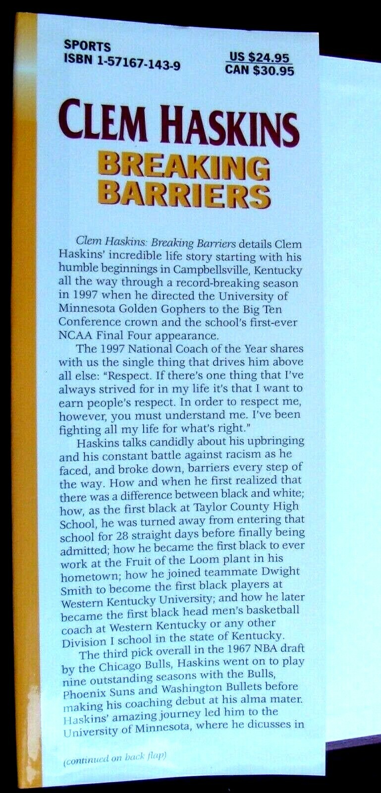 Clem Haskins : Breaking Barriers by Clem Haskins and Marc Ryan (1997 ...