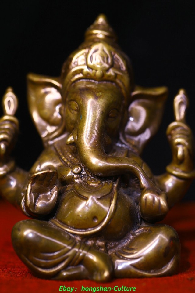 Old Tibet Pure Bronze Four Arms Hand Ganapati Mammon Elephant God ...