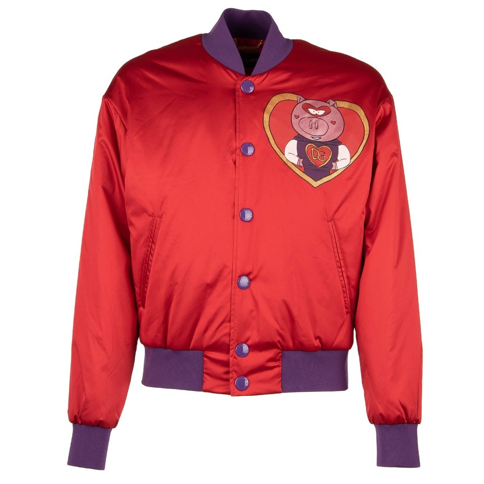DOLCE & GABBANA Glitter Heart Super Pig Printed Bomber Jacket DG Logo ...