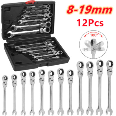12pcs 8-19mm Flexible Ratchet Head Spanner Set Combination Flexi ...