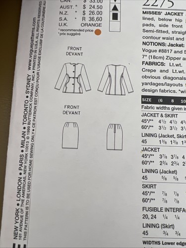 Vintage VOGUE Pattern Geoffrey Beene #2275 Jacket And Skirt Sz 12 14 16 ...