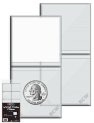 Pack 100 BCW Vinyl 2 x 2 Double Pocket Coin Flips w/ Labels 2x2 holders ...