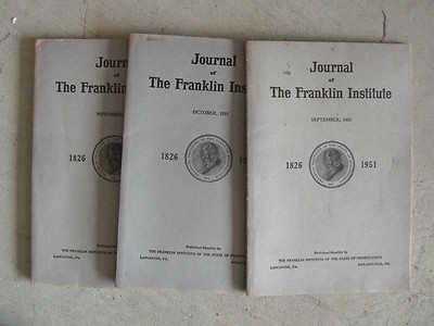 Lot of 3 1951 Journal of The Franklin Institute Magazines | eBay