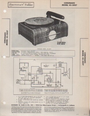1947 CORONADO 43-2027 RECORD PLAYER CHANGER SERVICE MANUAL PHOTOFACT ...
