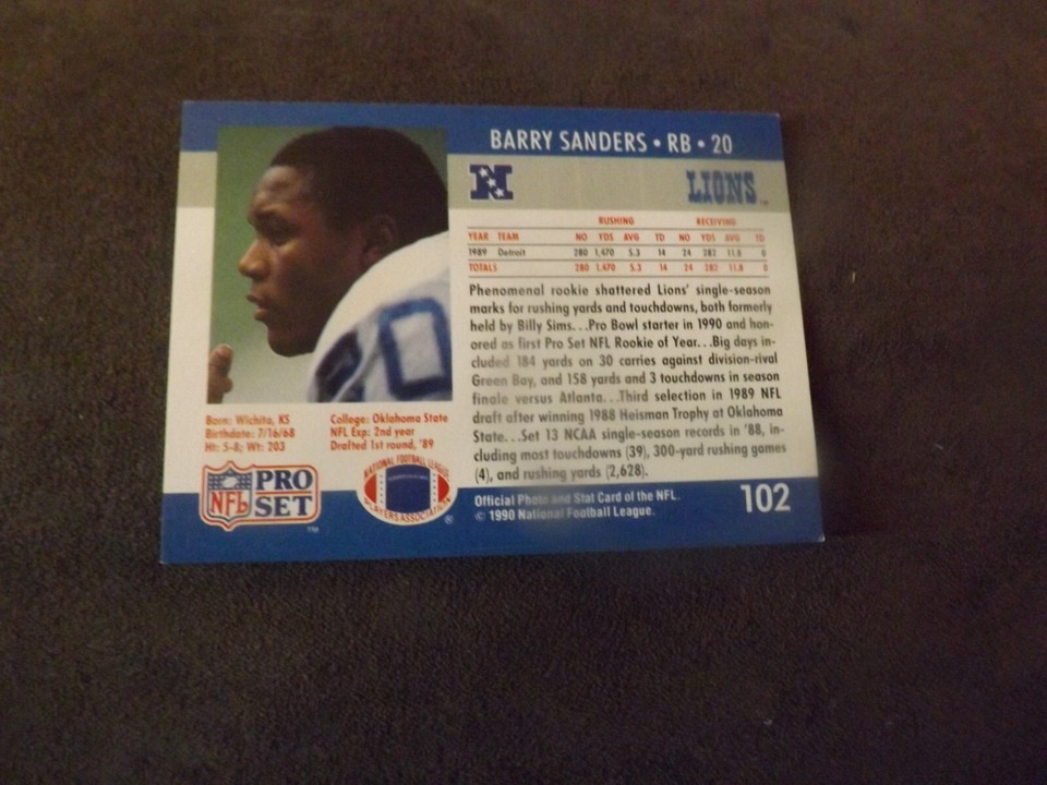 1990 NFL Pro Set Barry Sanders Card | eBay