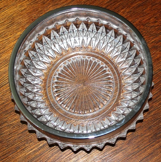 Vintage Clear Glass Diamond Pattern Bowl with Silver Color Metal Rim ...