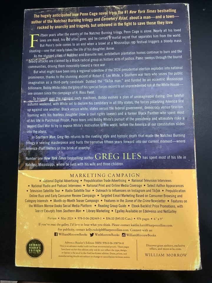 Southern Man By Greg Iles ARC Book Uncorrected Proof Novel May 2024 Pb ...