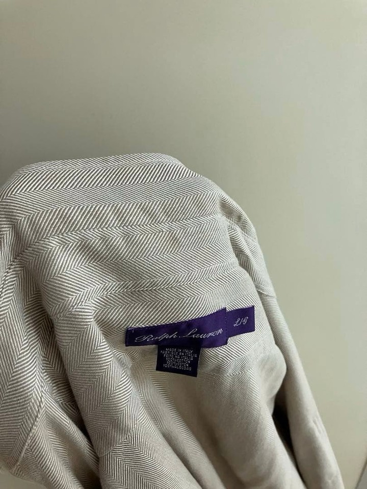 Ralph Lauren Purple Label Greige Herringbone Shirt L Shoulder51.5cm ...