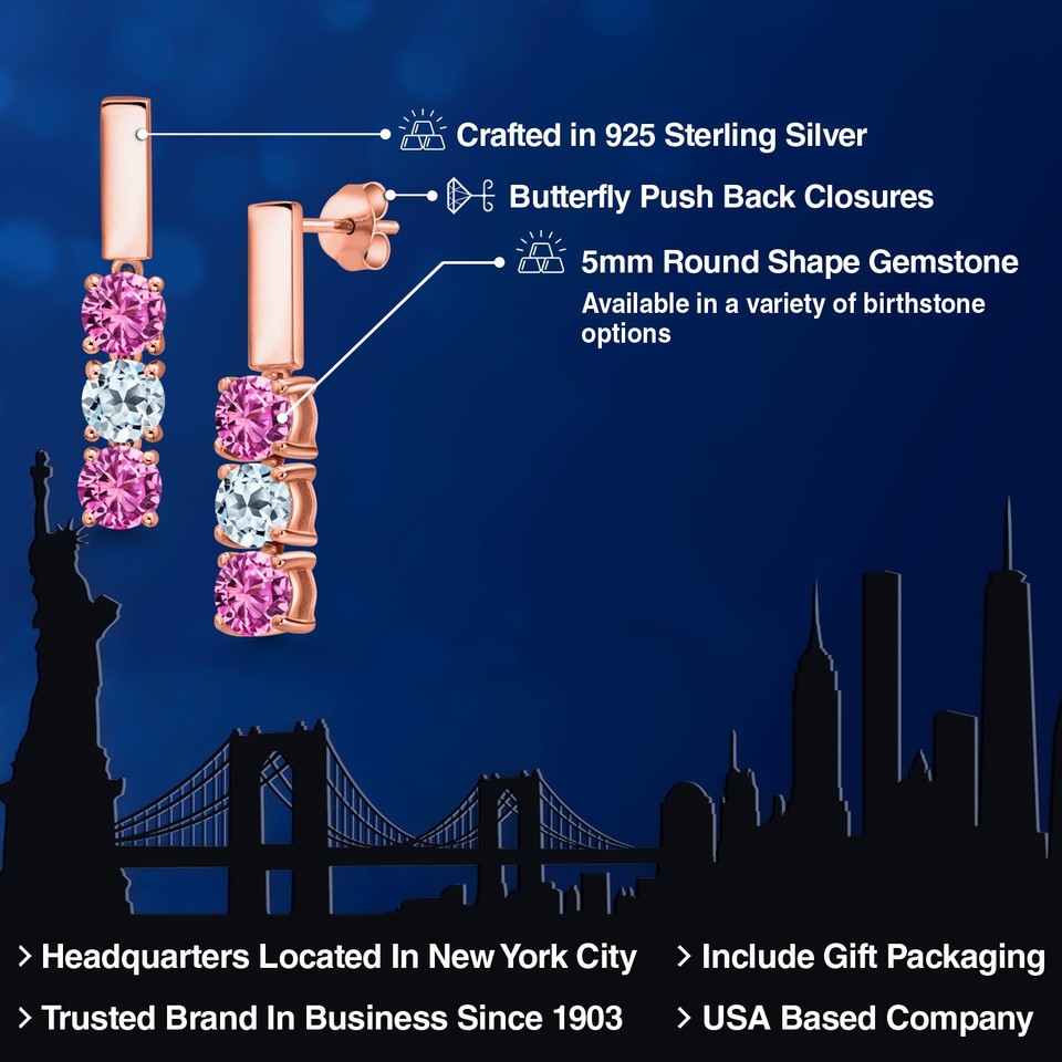 1.80 Ct Pink Created Sapphire Sky Blue Topaz 18K Rose Gold Plated ...