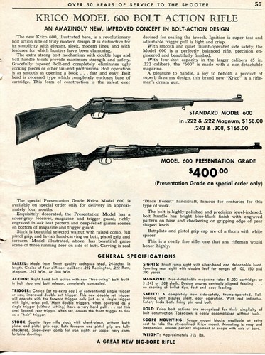 1962 Print Ad of Krico Model 600 Standard & Presentation Grade Bolt ...