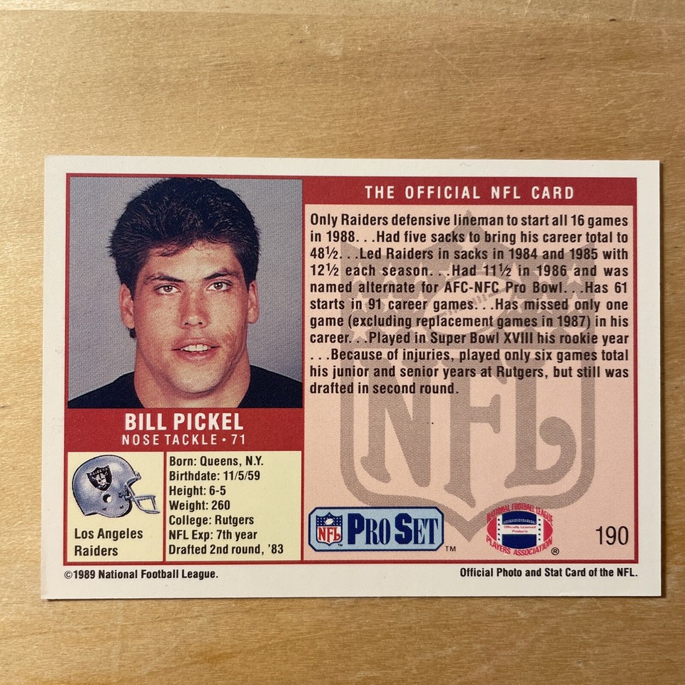 1989 Pro Set Football Card #190 Bill Pickel 0544T | eBay