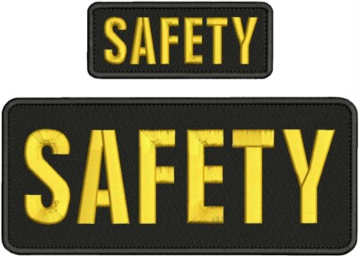 SAFETY EMBROIDERY PATCHES 4X10 AND 2X5 HOOK ON BACK GOLD ON BLACK | eBay