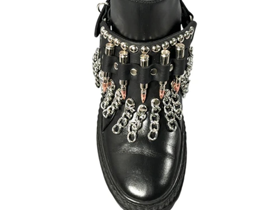 Black Leather Boot Strap w/ Bullets Chains Studded Punk Rock Metal ...