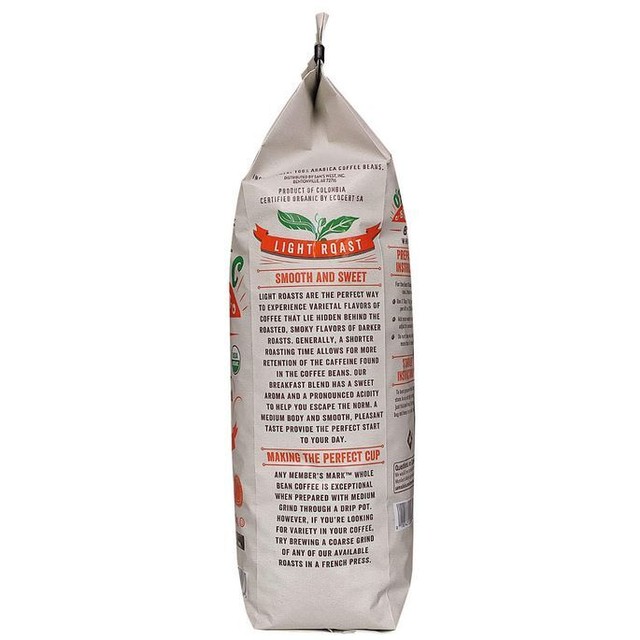 Member's Mark Organic Breakfast Coffee Whole Bean 40 Oz. for sale ...