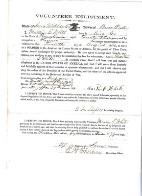 Civil War Enlistment document Pvt Martin White 27th Iowa Volunteer ...