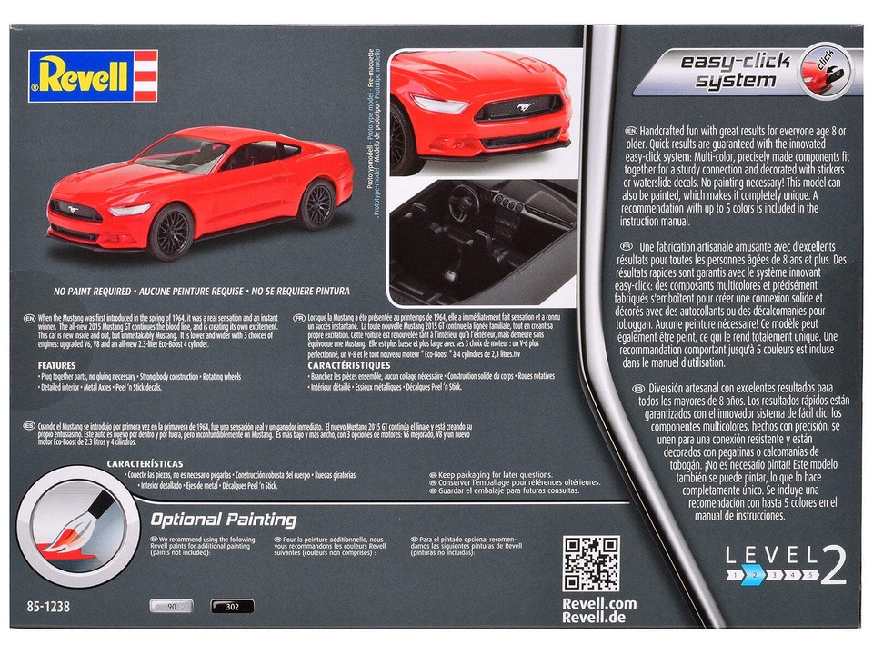 Level 2 Easy-Click Model Kit 2015 Ford Mustang GT 1/25 Scale Model by ...