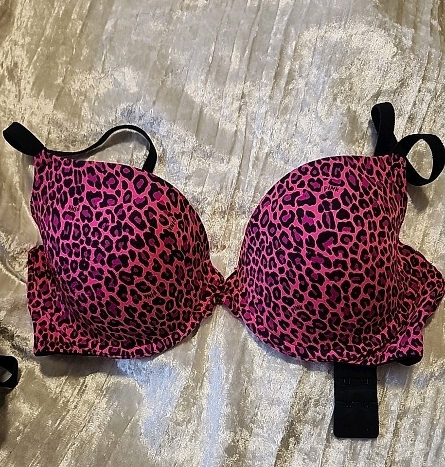 Womens Underwire Bra 34D Victoria's Secret Pink Black Animal Print | eBay