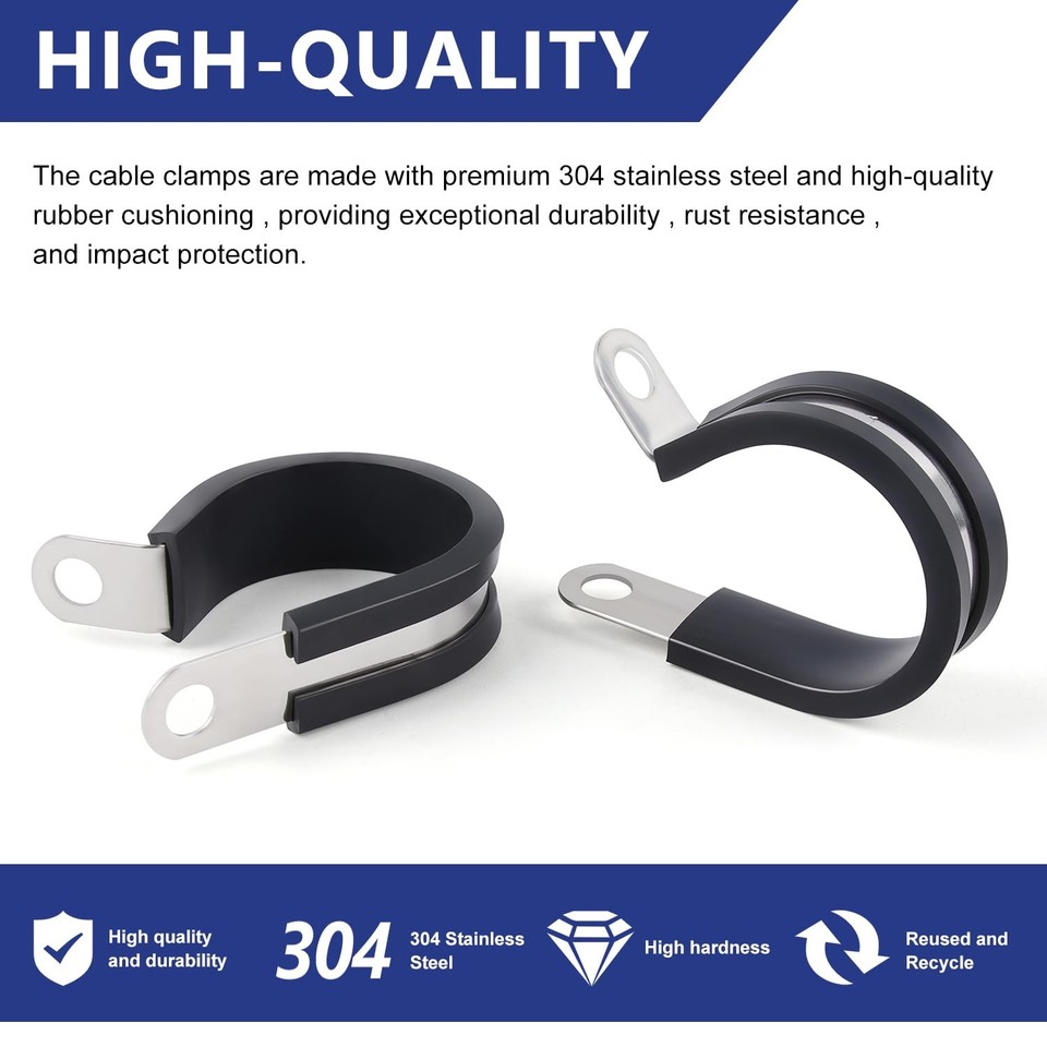1 Inch Cable Clamp 20 Pack, 304 Stainless Steel Rubber Cushion ...
