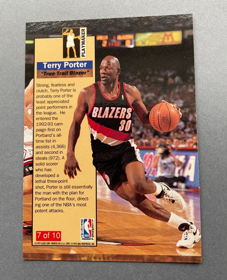 1992-93 Fleer Ultra Basketball Terry Porter Playmaker #7 Portland ...