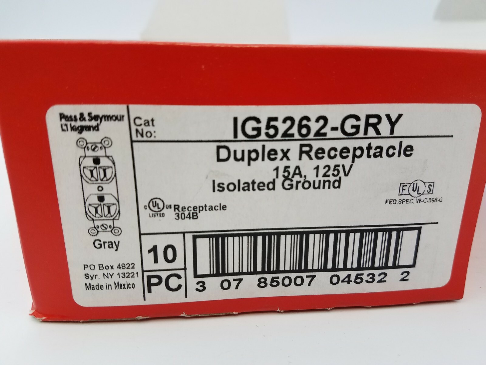 10Pc Pass Seymour Legrand IG5262-GRY Duplex Receptacle 15A 125V ...