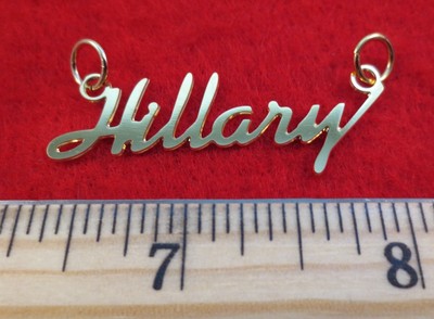 14KT GOLD PLATED "HILLARY" PERSONALIZED NAME PLATE WORD CHARM PENDANT ...