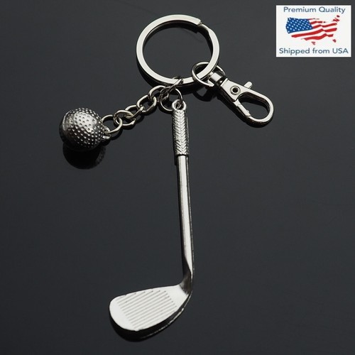Golf Club Keychain Men & Women Key Ring Fob Holder Golfer Metal Silver ...