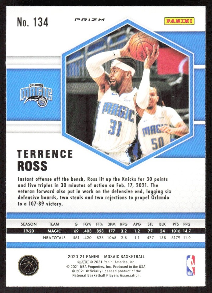 2020-21 9588A Panini Mosaic SILVER PRIZM Terrence Ross Orlando Magic ...