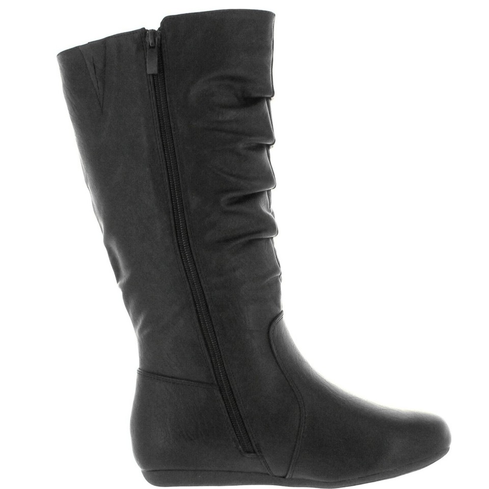 Ruched Wrinkle Design Mid-Calf Stitching Studded Detail Narrow Fit Flat ...