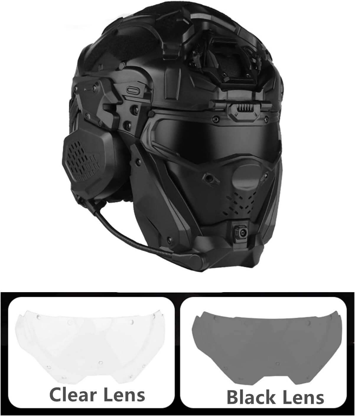 Tactical Airsoft Helmet with Paintball Full Face Mask Built-in HD ...