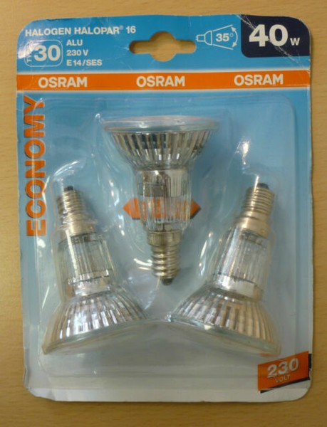OSRAM Par 16 40w Ses E14 Halopar 64822 FL 240v Flood Halogen Dimmable ...