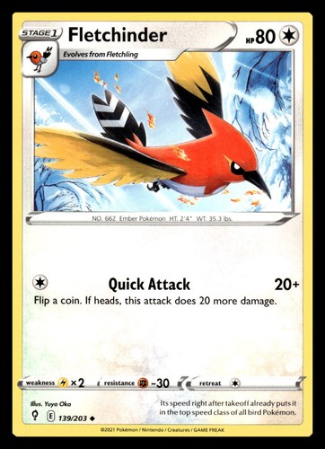 Fletchinder Uncommon 139/203 SWSH07: Evolving Skies Pokemon Card | eBay