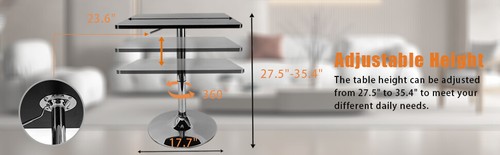Bar Dining Table Rotary Square Pub Table Height Adjustable 360 Degree ...